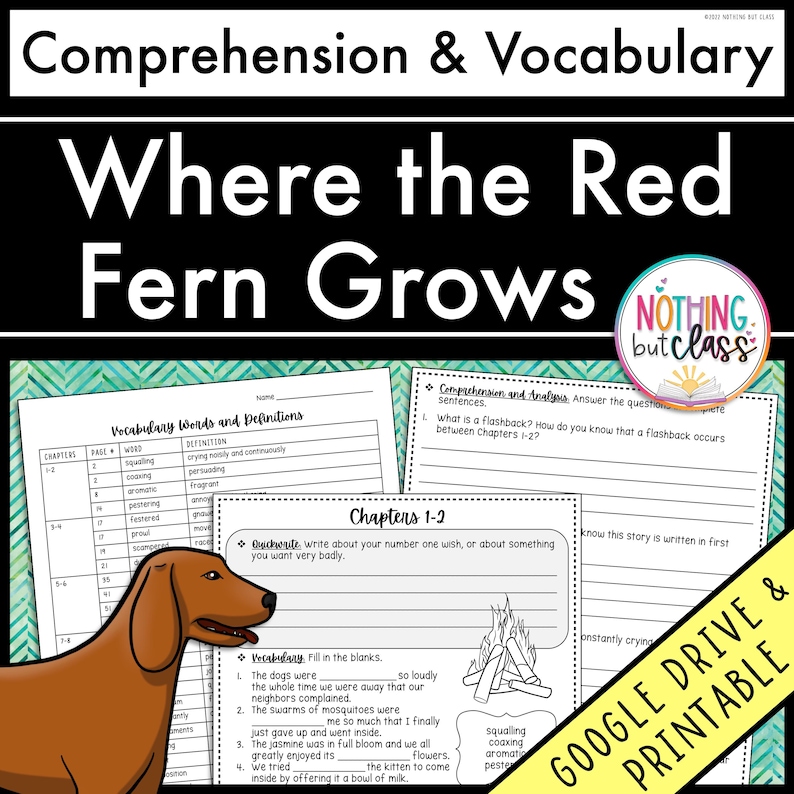 Where the Red Fern Grows | Comprehension and Vocabulary by Chapter ...