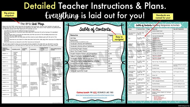 The BFG Novel Study Unit Literature Guide Comprehension Worksheets ...