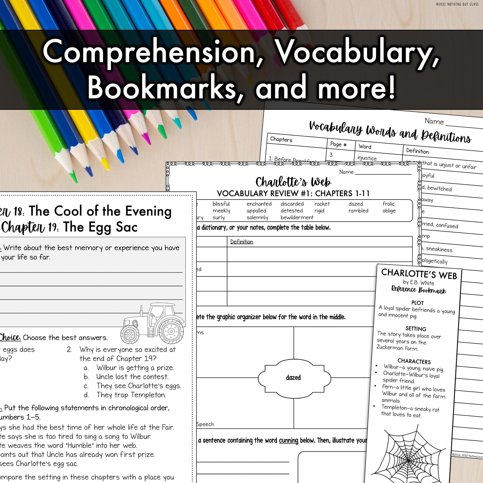 Charlotte's Web | Comprehension and Vocabulary by Chapter | Guided ...