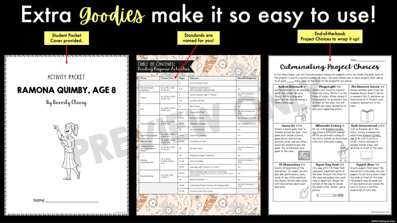 Ramona Quimby Age 8 | Reading Response Activities and Projects | Guided ...