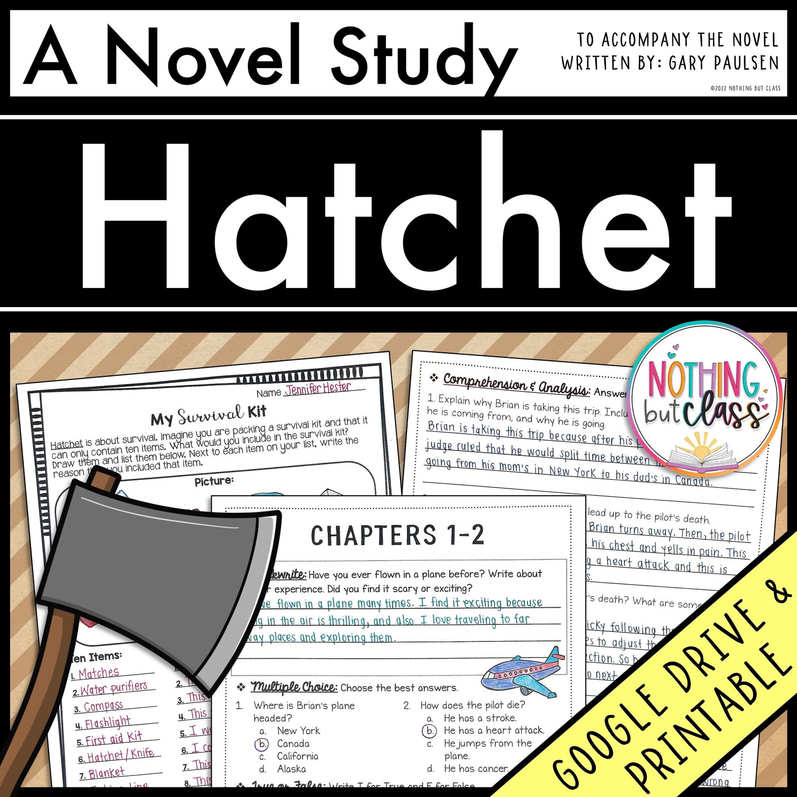 Hatchet Novel Study Unit | Literature Guide | Comprehension Worksheets ...