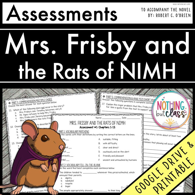 Mrs. Frisby and the Rats of Nimh - Tests | Quizzes | Assessments for ...