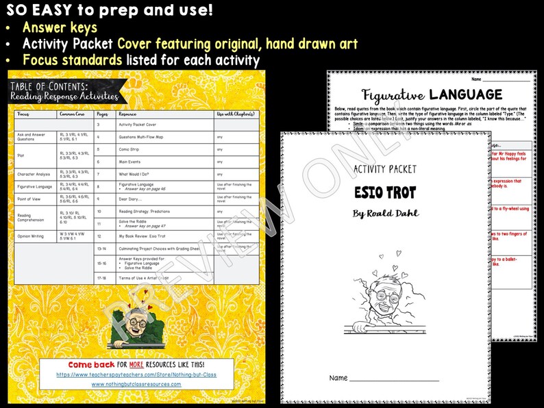 Esio Trot | Reading Response Activities and Projects | Guided Reading ...
