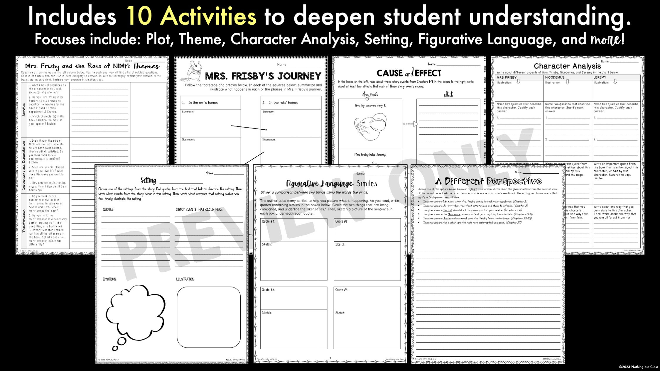 Mrs. Frisby and the Rats of Nimh Novel Study Unit Literature Guide ...