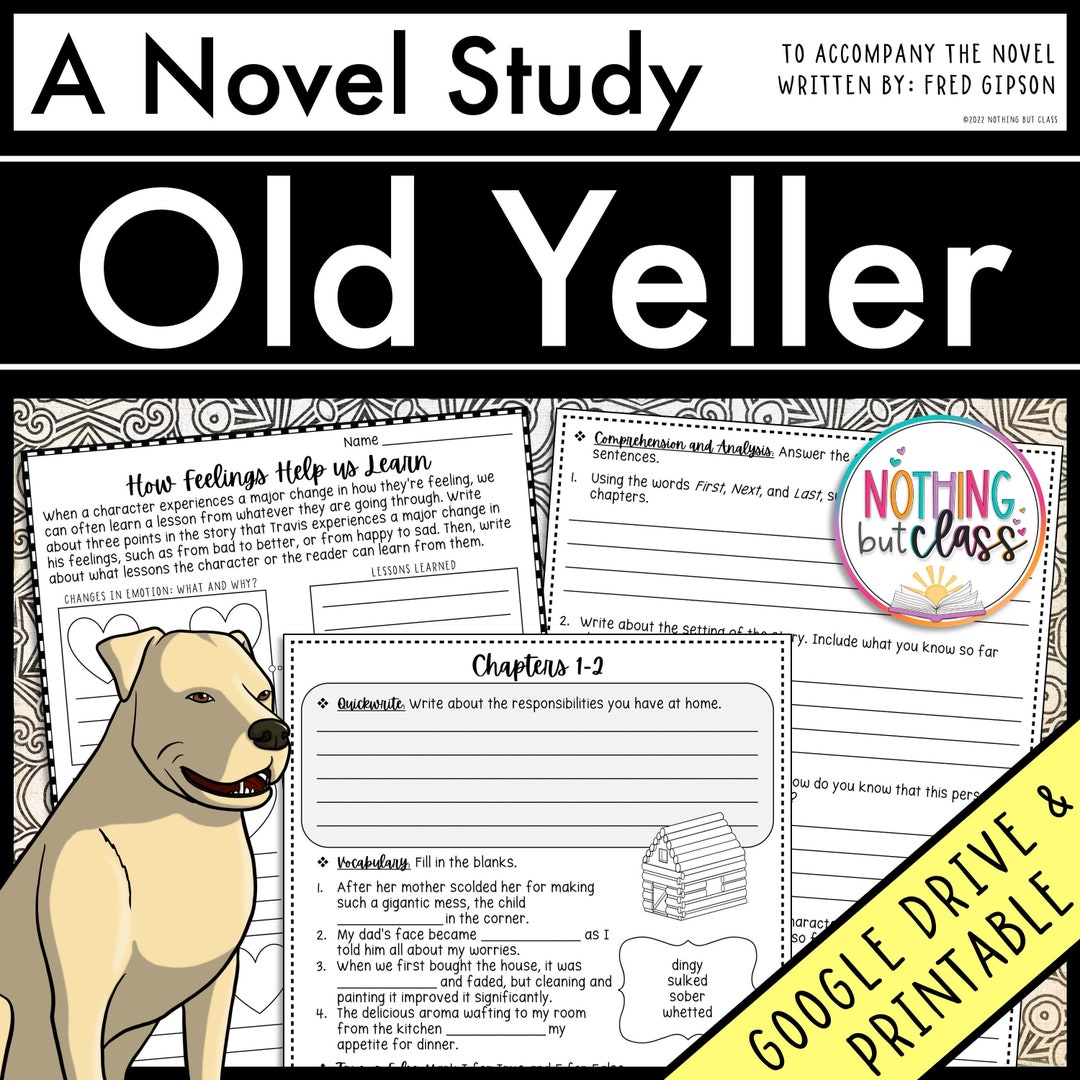 Old Yeller Novel Study Unit | Literature Guide | Comprehension ...