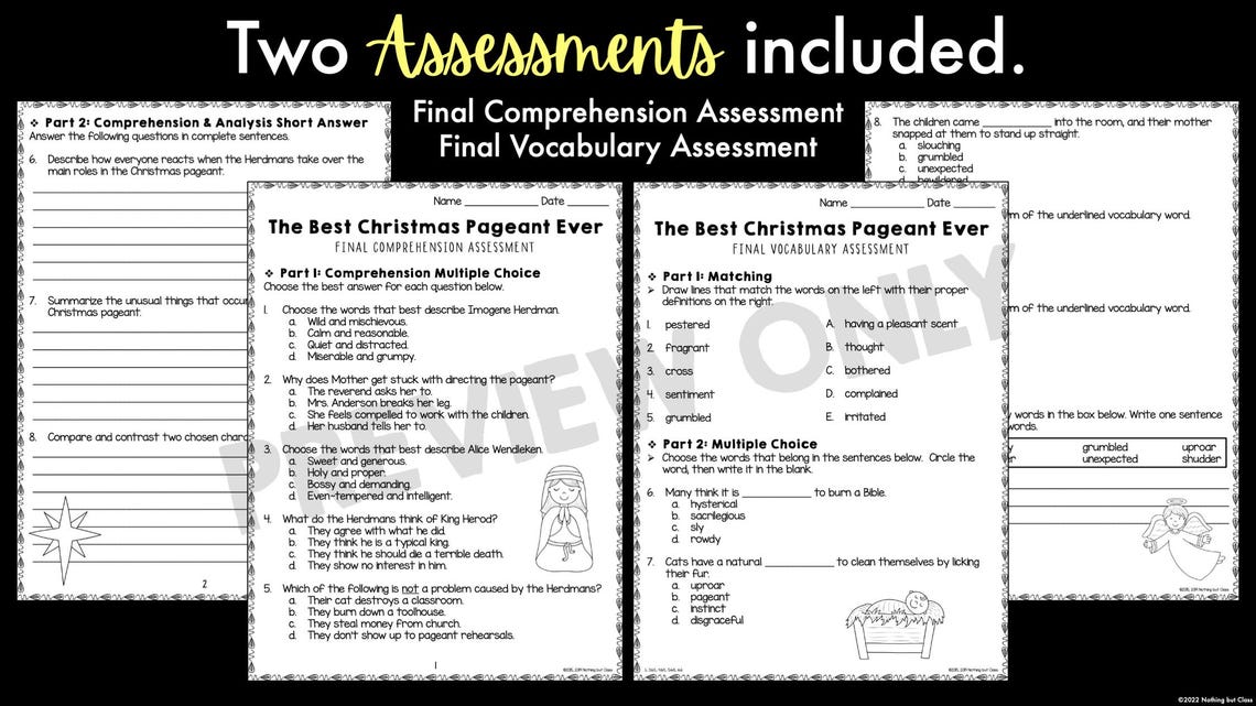 The Best Christmas Pageant Ever Tests | Quizzes | Assessments for Novel ...