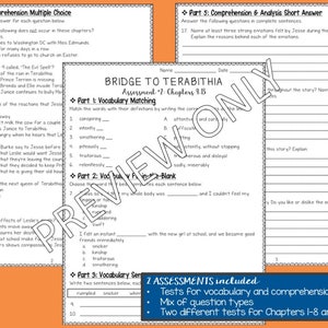 Bridge to Terabithia Tests | Quizzes | Assessments - Printables for ...