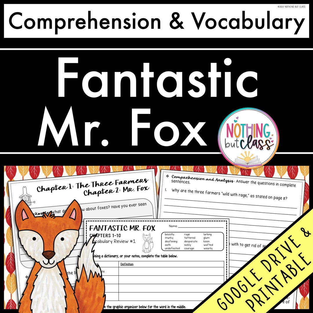 Fantastic Mr. Fox | Comprehension and Vocabulary by Chapter | Guided ...