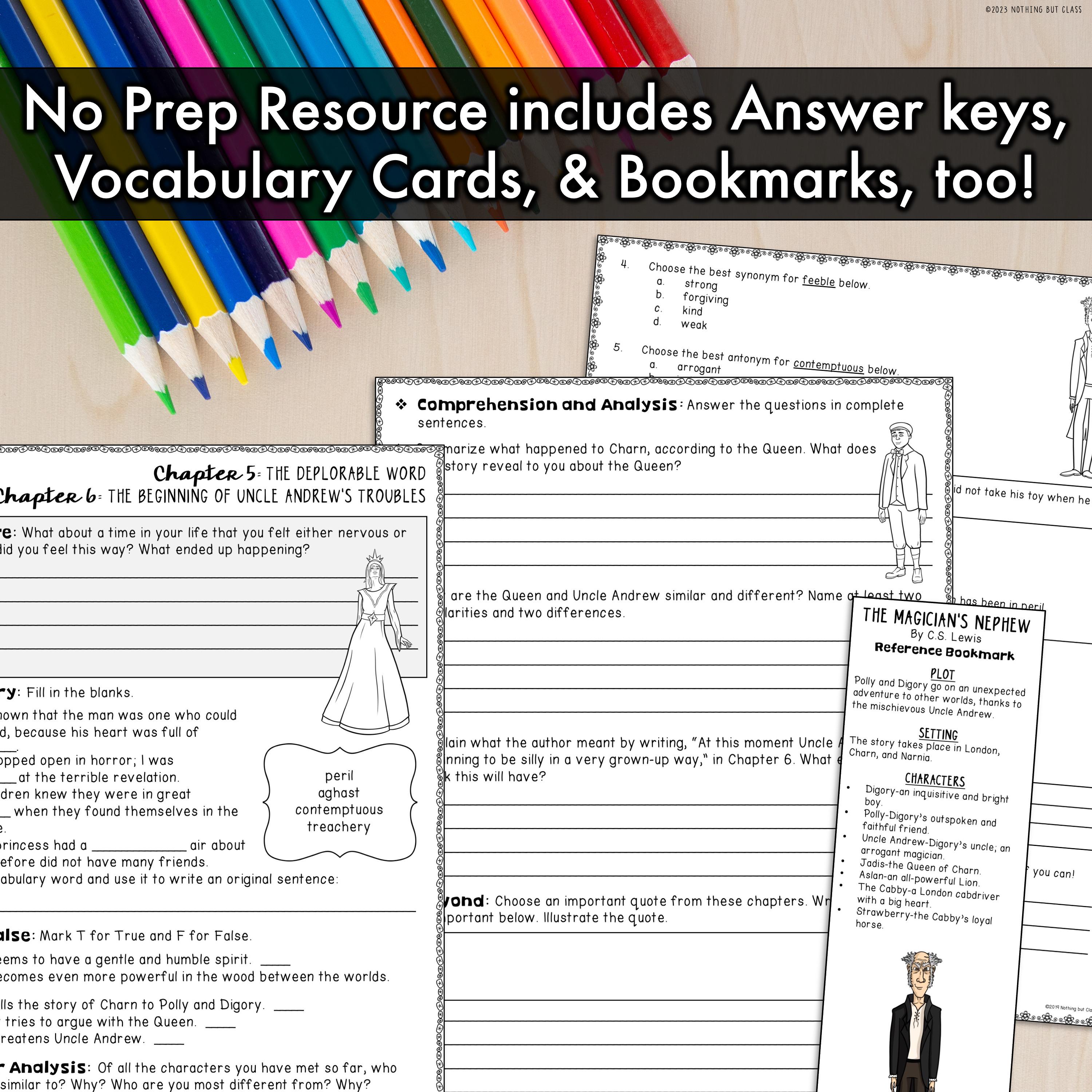 The Magician's Nephew | Comprehension and Vocabulary by Chapter ...