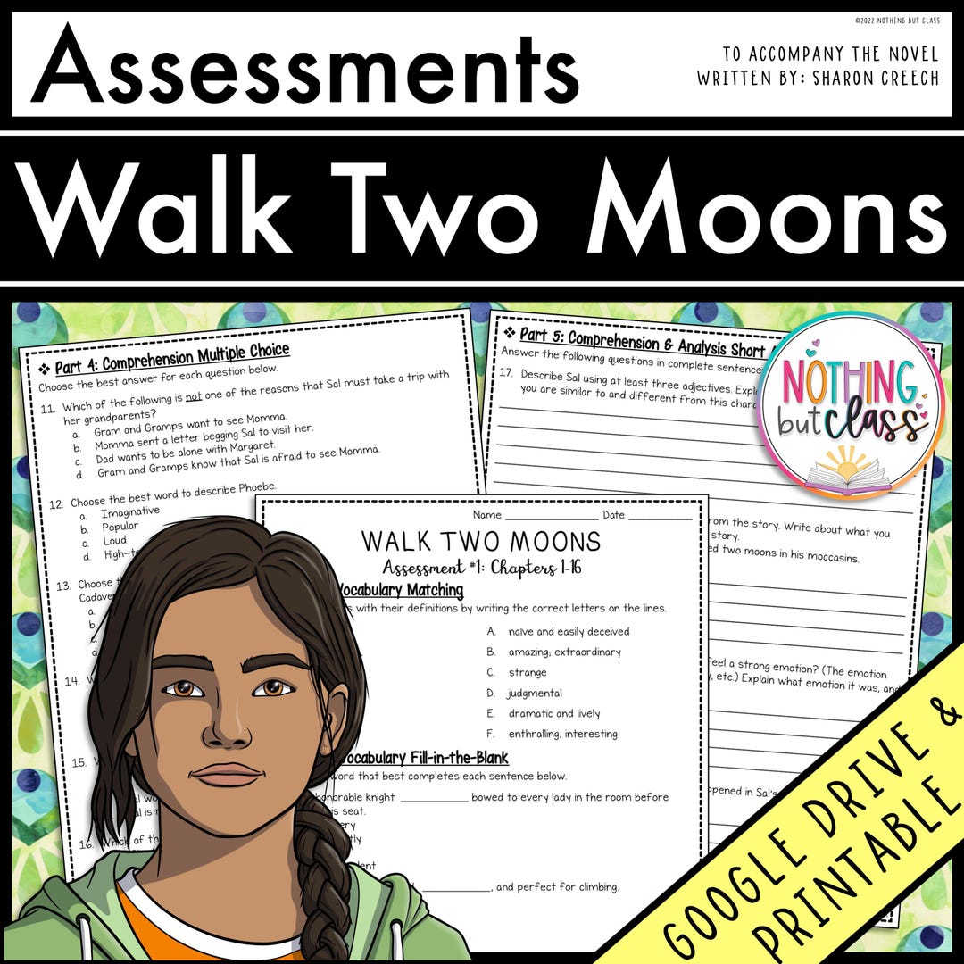 Walk Two Moons - Tests | Quizzes | Assessments for Novel Study - Etsy