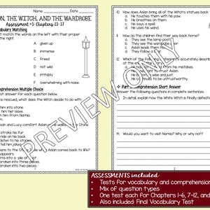 The Lion, the Witch, and the Wardrobe Tests | Quizzes | Assessments - Etsy