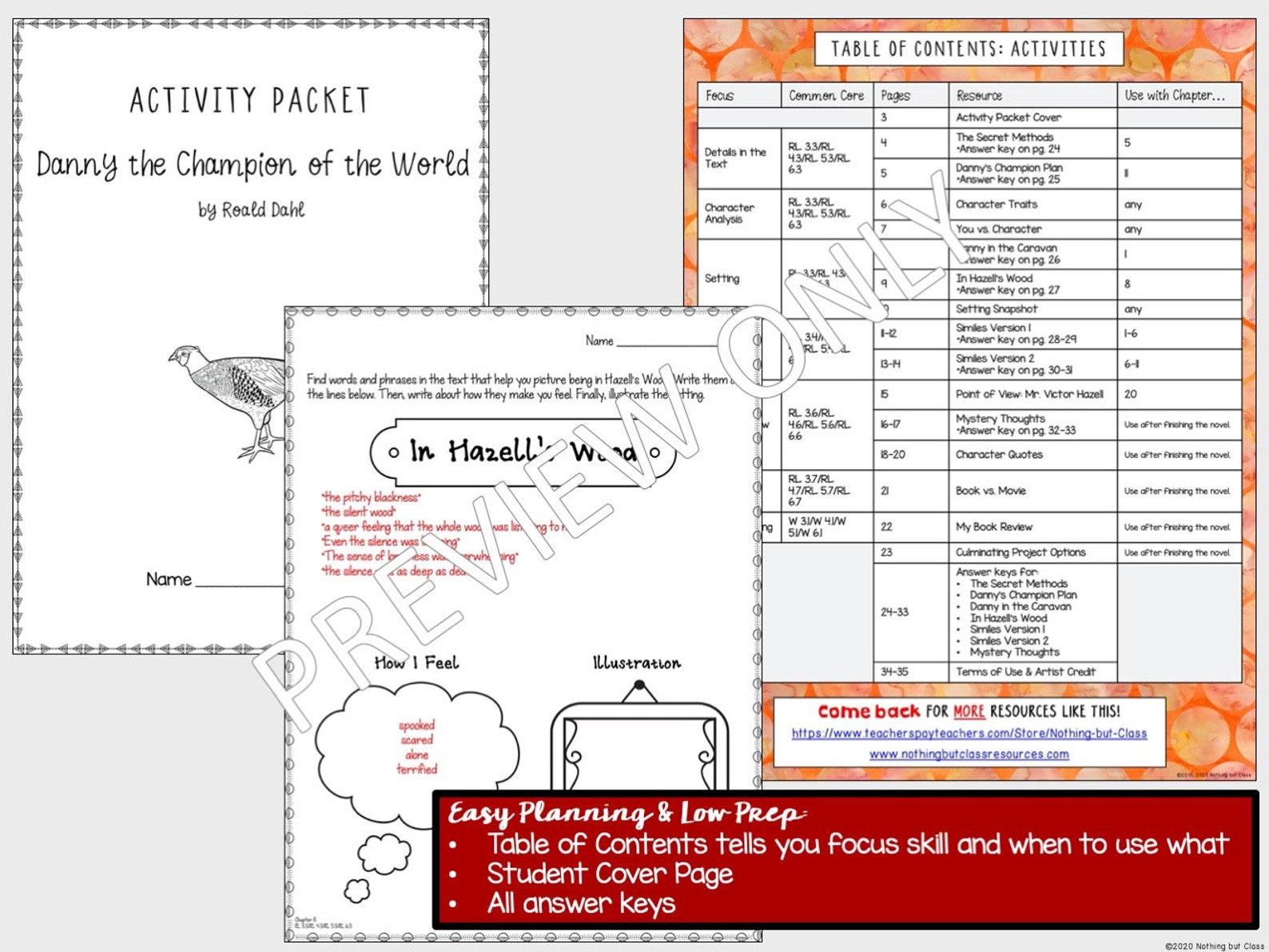 Danny the Champion of the World Reading Response Activities and ...