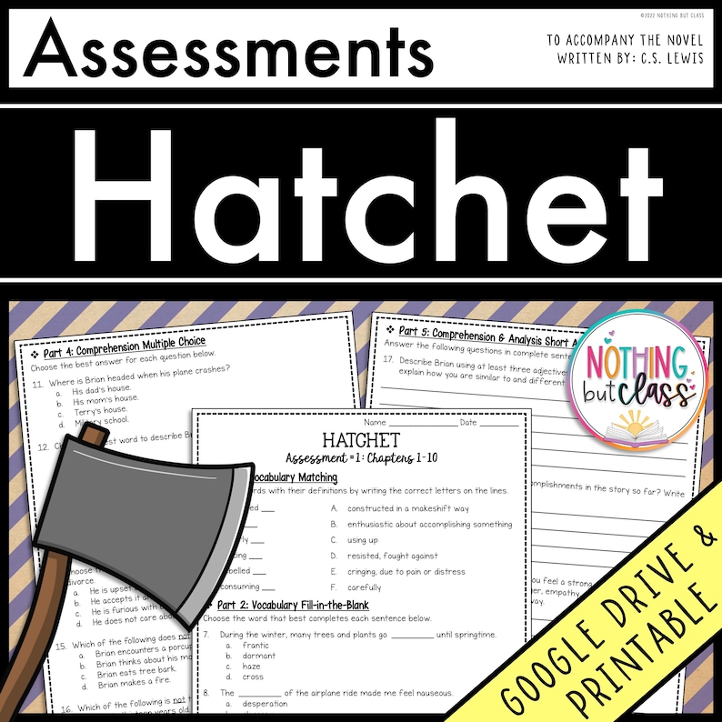 Hatchet - Tests | Quizzes | Assessments for Novel Study - Etsy