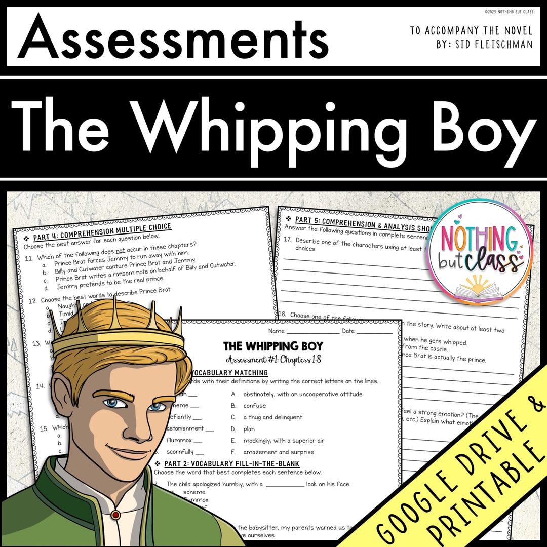 The Whipping Boy - Tests | Quizzes | Assessments for Novel Study - Etsy