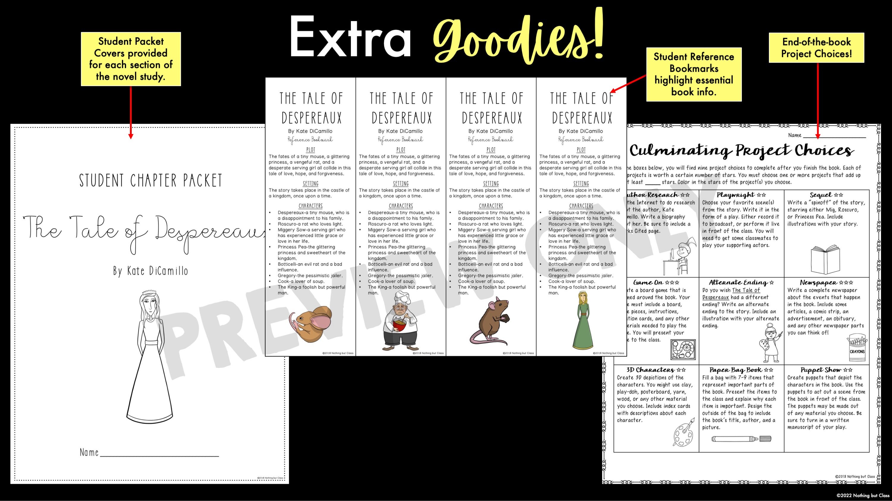 The Tale of Despereaux Novel Study Unit Literature Guide Comprehension ...