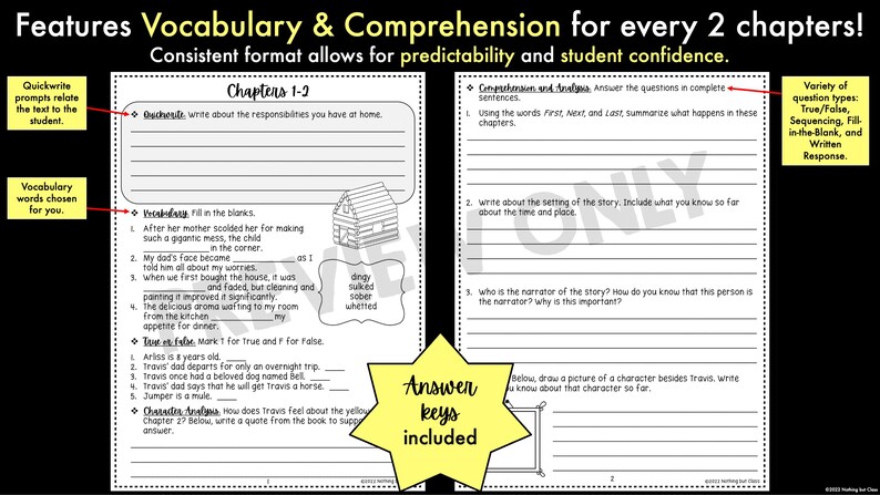 Old Yeller Novel Study Unit | Literature Guide | Comprehension ...