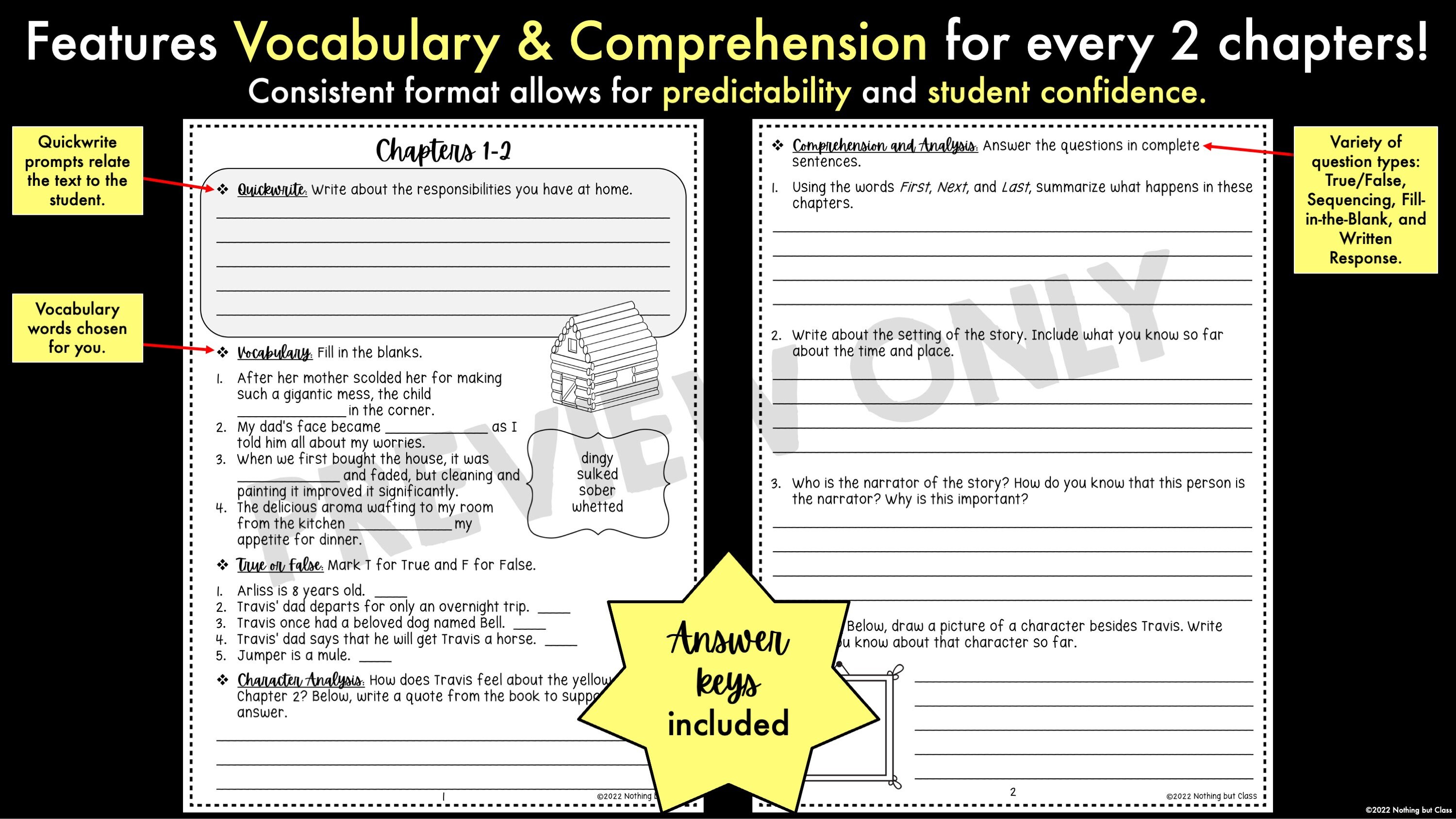 Old Yeller Novel Study Unit Literature Guide Comprehension Worksheets ...