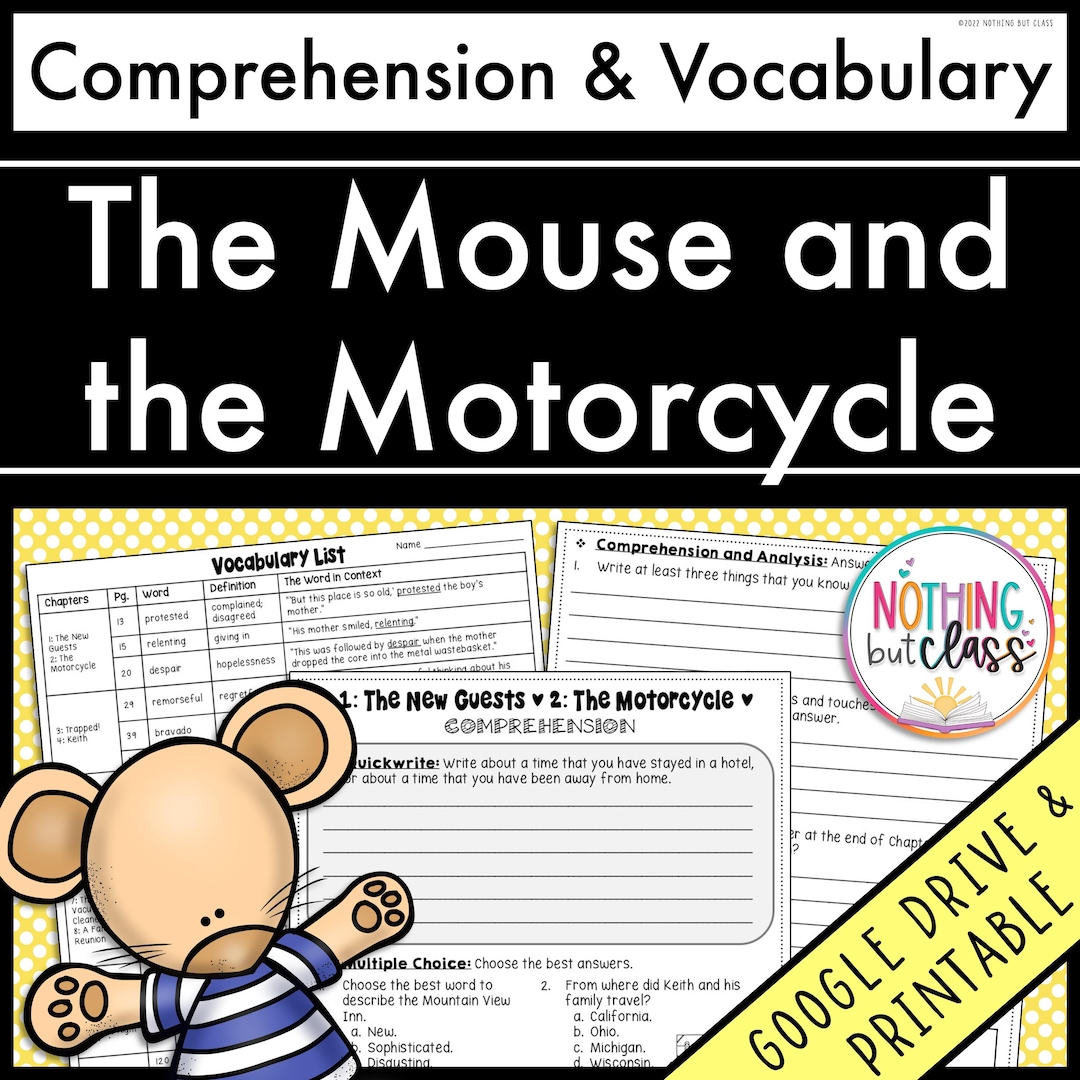 The Mouse and the Motorcycle | Comprehension and Vocabulary by Chapter ...