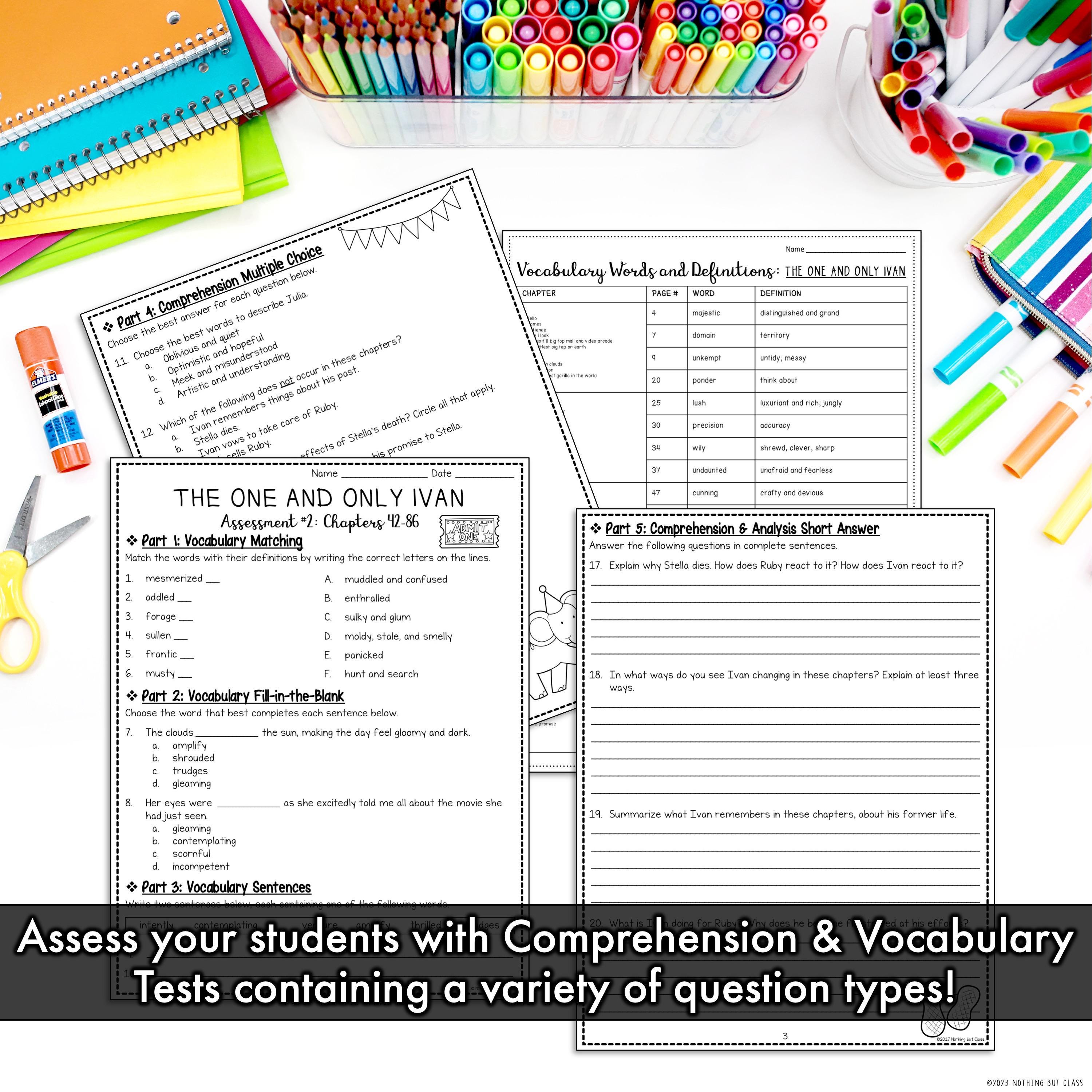 The One and Only Ivan - Tests | Quizzes | Assessments for Novel Study ...