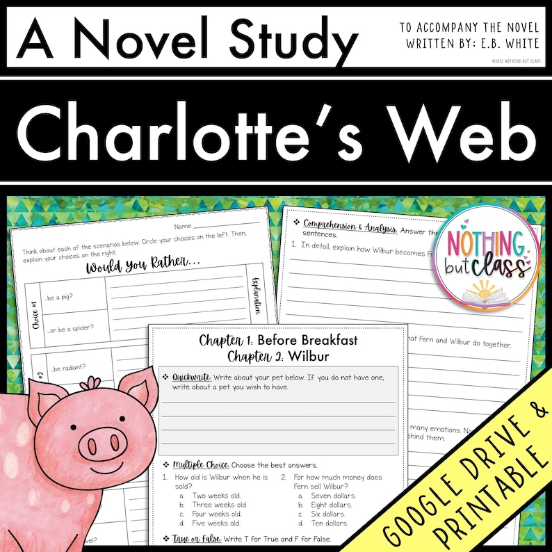 Charlotte's Web Novel Study Unit | Literature Guide | Comprehension ...