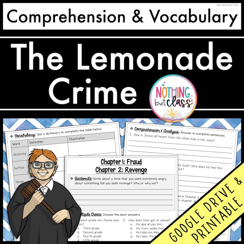 The Lemonade Crime | Comprehension and Vocabulary by Chapter | Guided ...