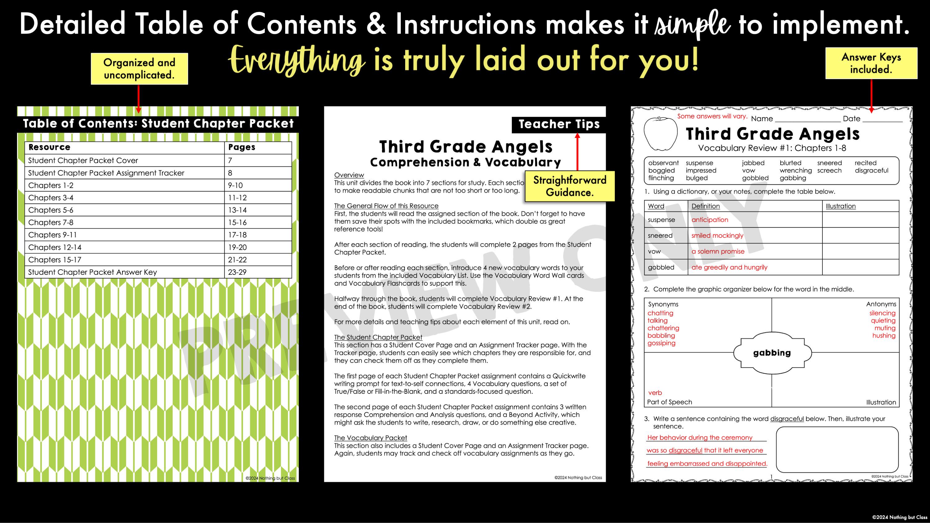 Third Grade Angels | Comprehension and Vocabulary by Chapter | Guided ...