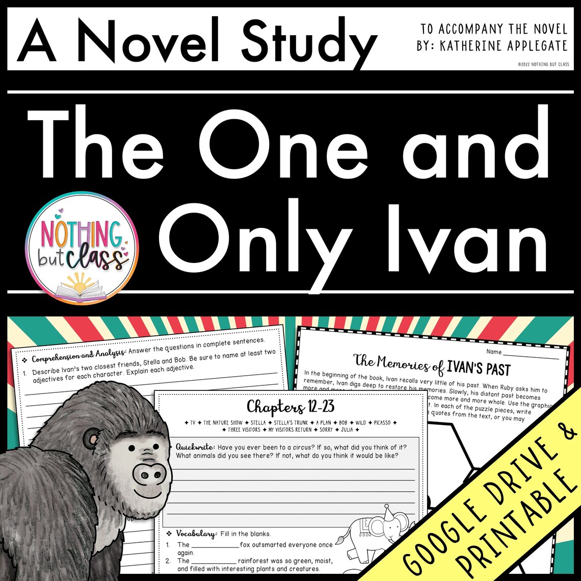 The One and Only Ivan Novel Study Unit Literature Guide Comprehension ...