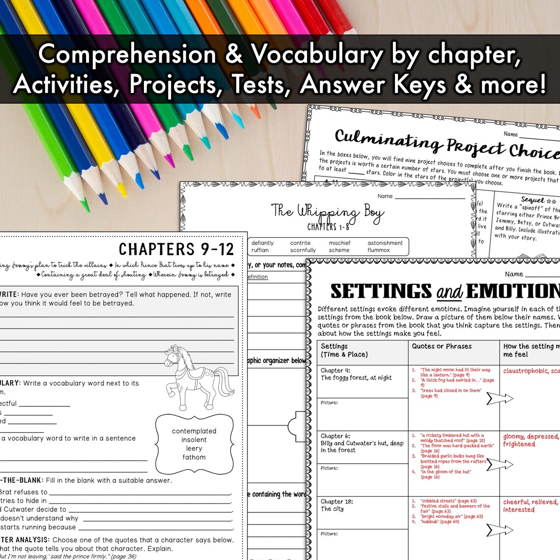 The Whipping Boy Novel Study Unit | Literature Guide | Comprehension ...
