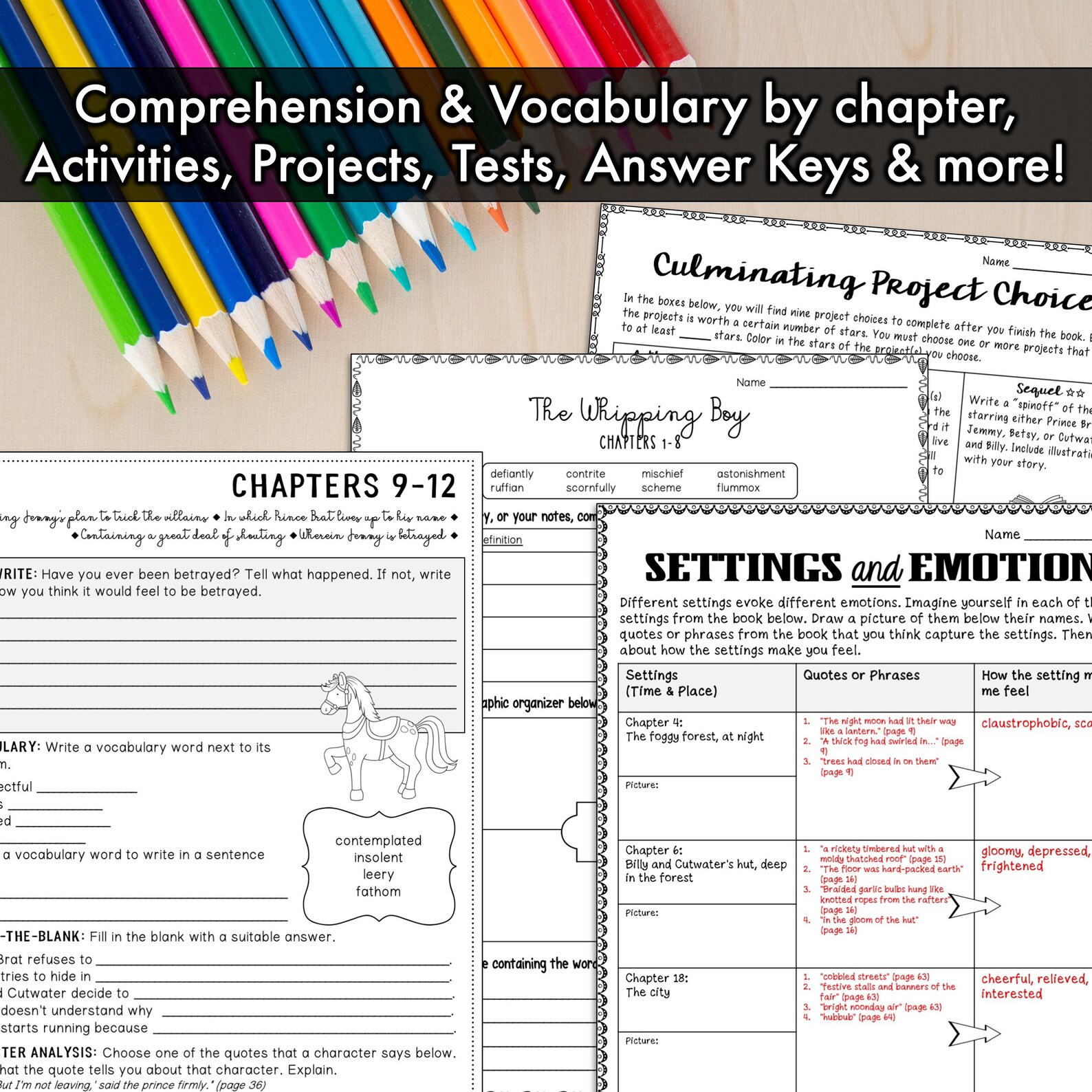 The Whipping Boy Novel Study Unit | Literature Guide | Comprehension ...