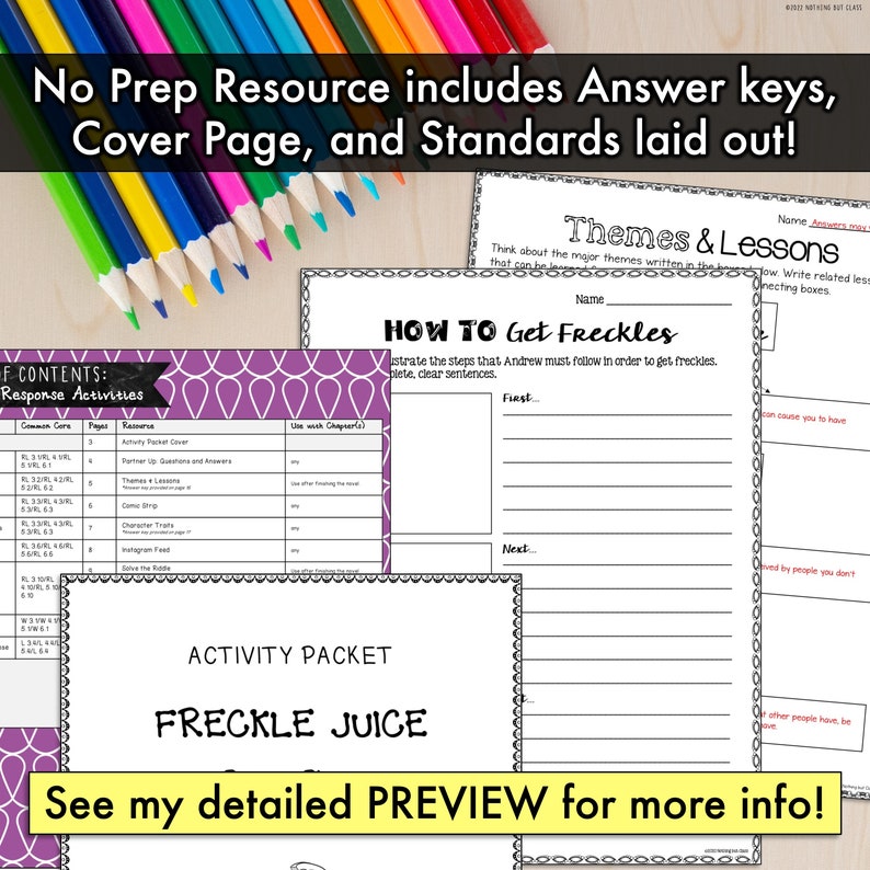 Freckle Juice | Reading Response Activities and Projects | Guided ...
