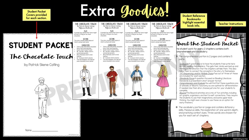 The Chocolate Touch Comprehension and Vocabulary by Chapter Guided ...