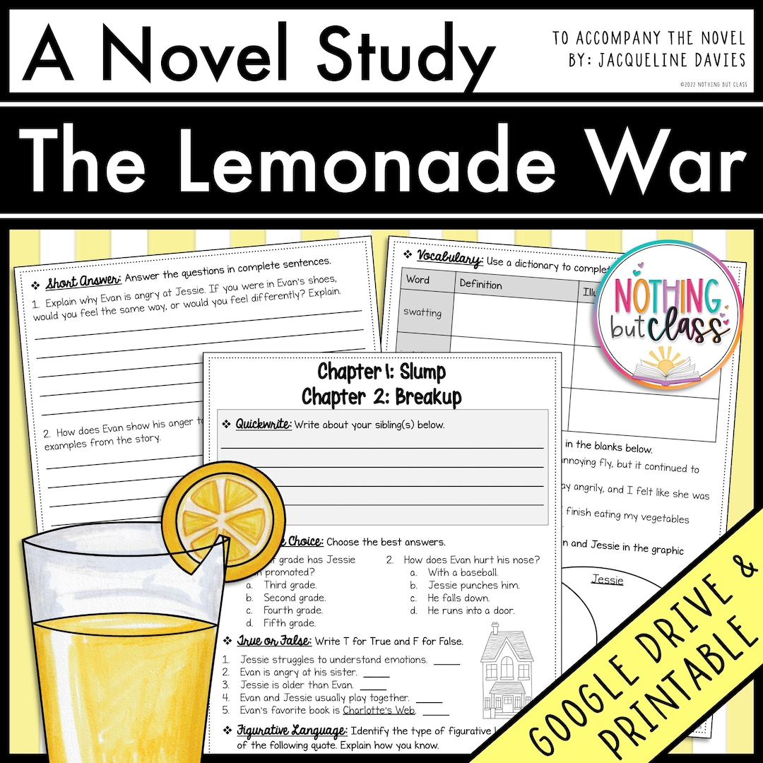 The Lemonade War Novel Study Unit | Literature Guide | Comprehension ...