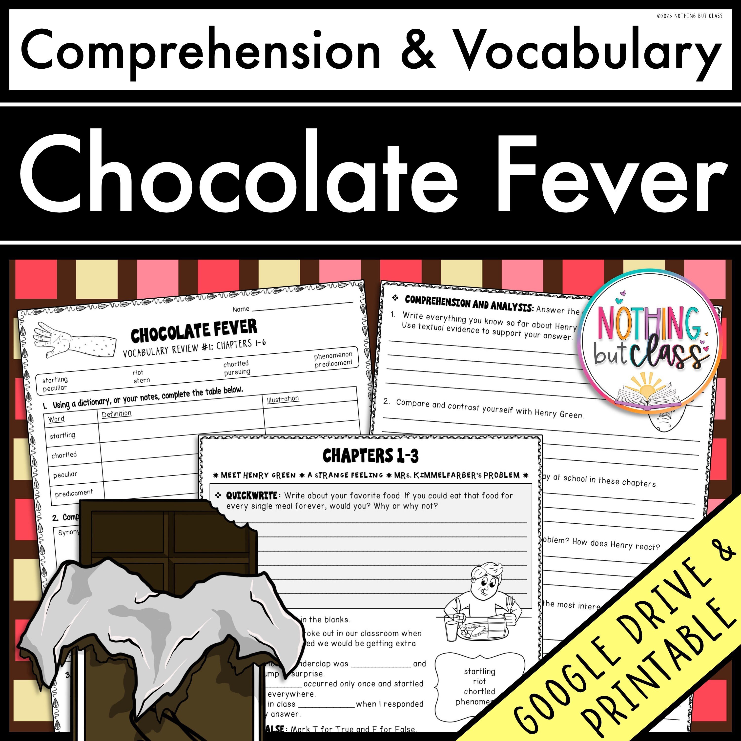 Chocolate Fever Comprehension and Vocabulary by Chapter Guided Reading ...