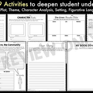 The Giver | Reading Response Activities and Projects | Worksheets for ...