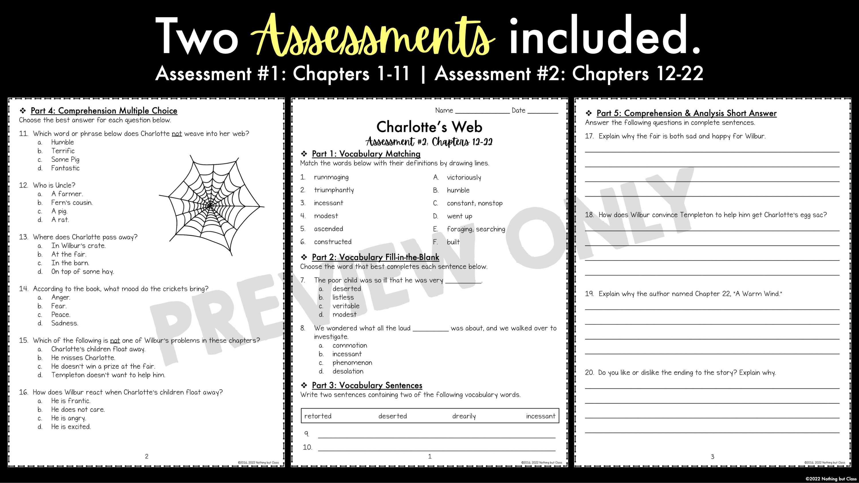 Charlotte's Web Tests | Quizzes | Assessments - Etsy