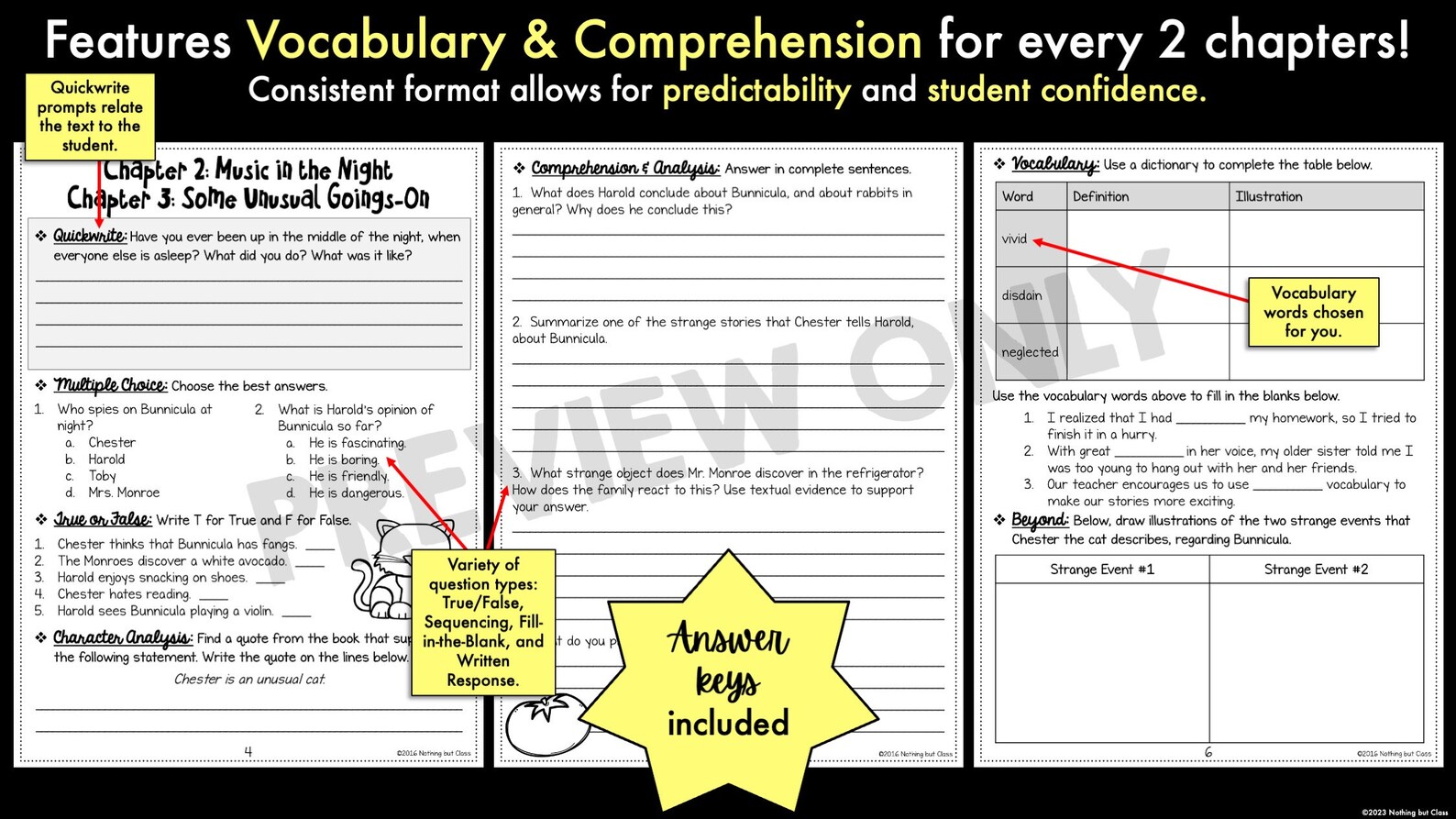 Bunnicula | Comprehension and Vocabulary by Chapter | Guided Reading ...