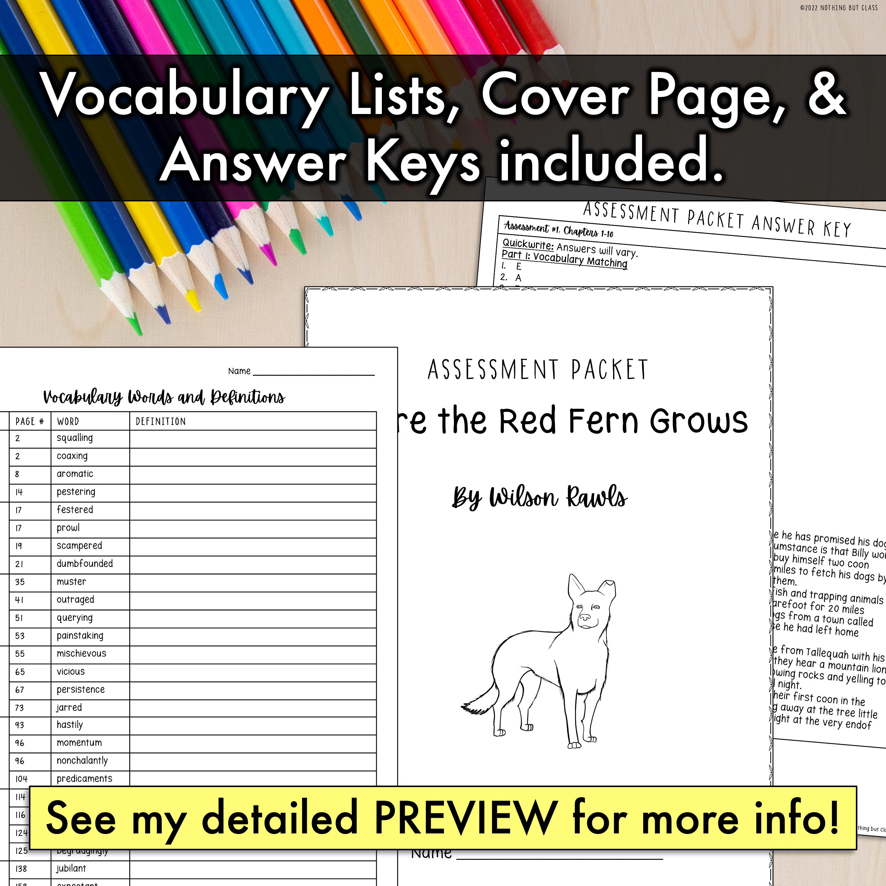 Where the Red Fern Grows - Tests | Quizzes | Assessments for Novel ...