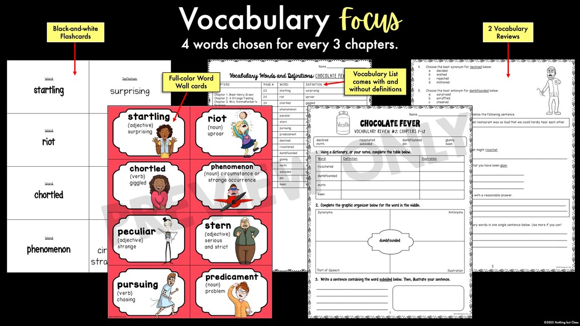Chocolate Fever Comprehension and Vocabulary by Chapter Guided Reading ...