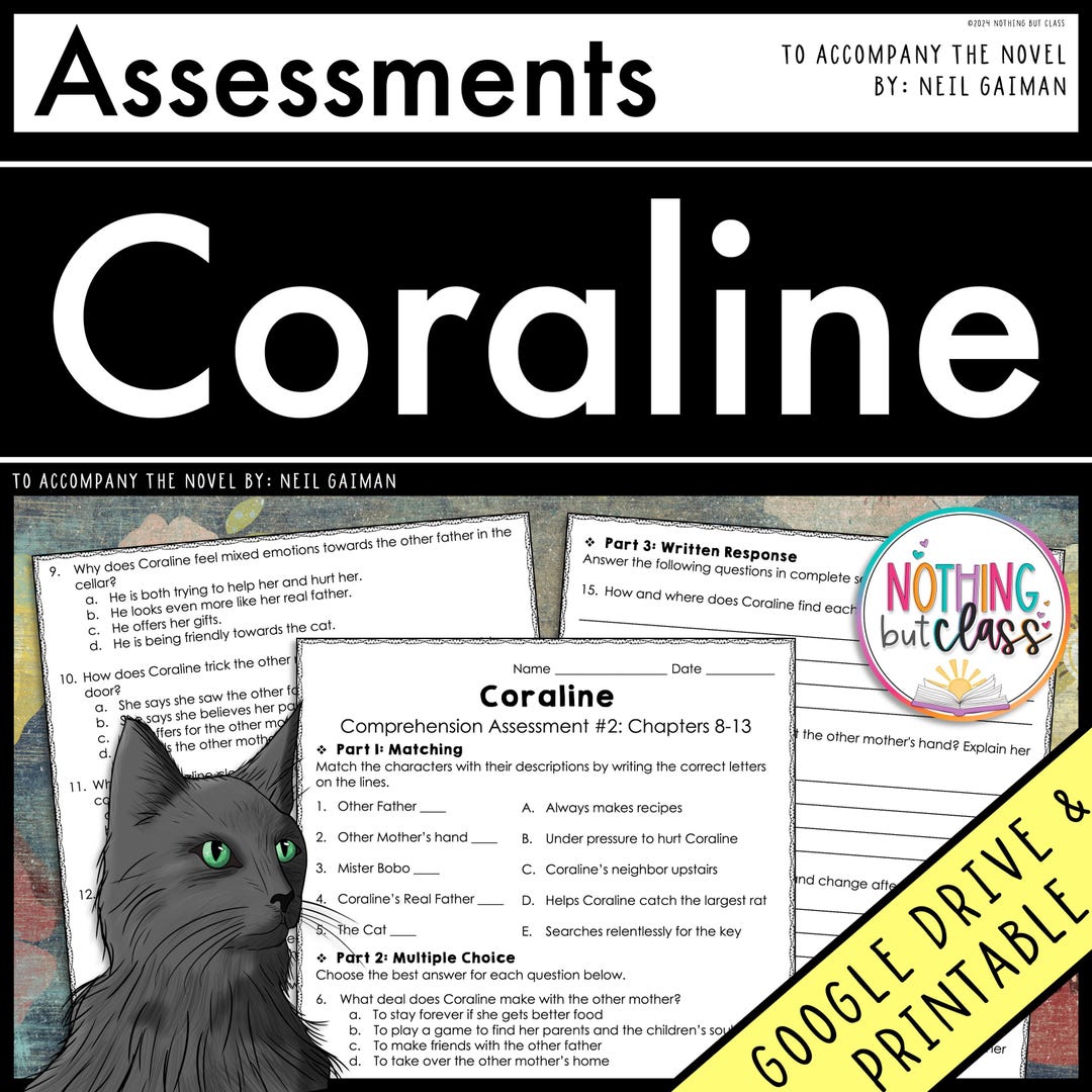 Coraline - Tests | Quizzes | Assessments for Novel Study - Etsy