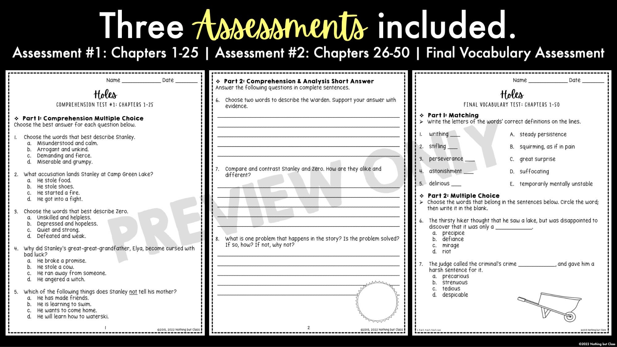 Holes Novel Study Unit | Literature Guide | Comprehension Worksheets ...