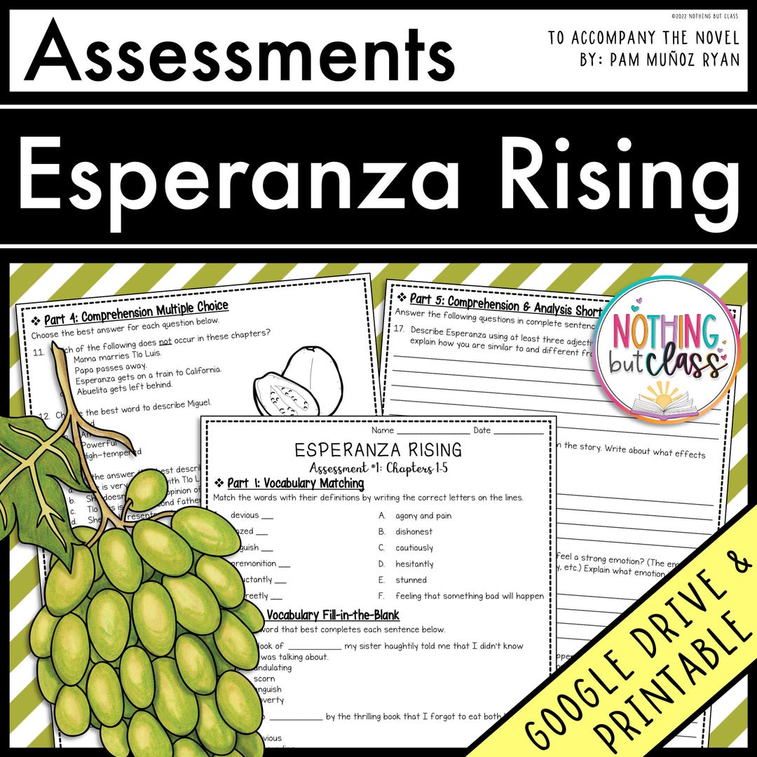 Esperanza Rising - Tests | Quizzes | Assessments for Novel Study - Etsy