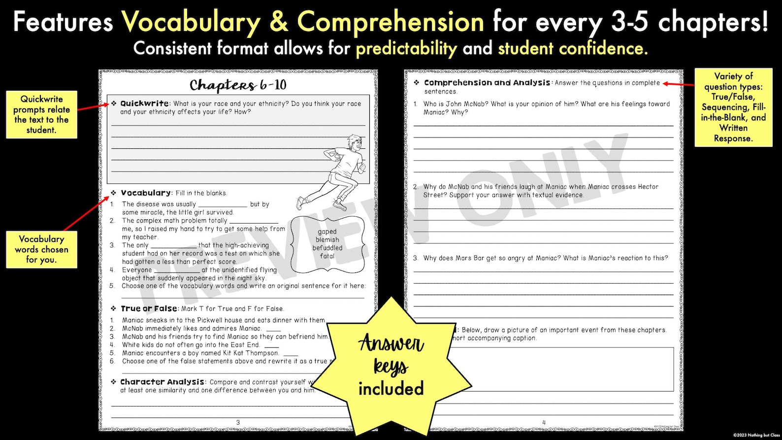 Maniac Magee | Comprehension and Vocabulary by Chapter | Guided Reading ...