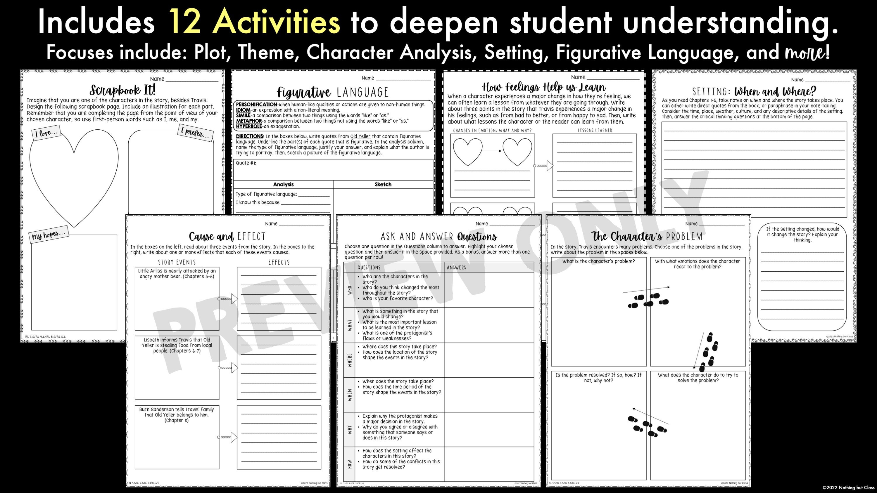 Old Yeller Novel Study Unit Literature Guide Comprehension Worksheets ...