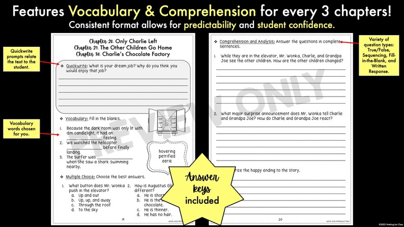 Charlie and the Chocolate Factory | Comprehension and Vocabulary by ...