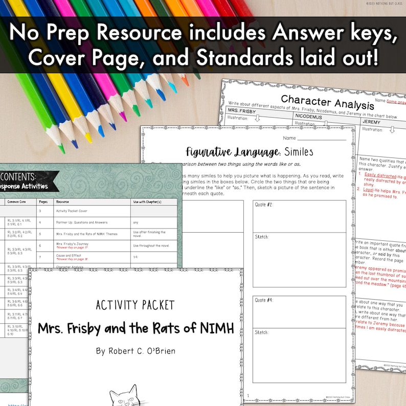 Mrs. Frisby and the Rats of Nimh | Reading Response Activities and ...