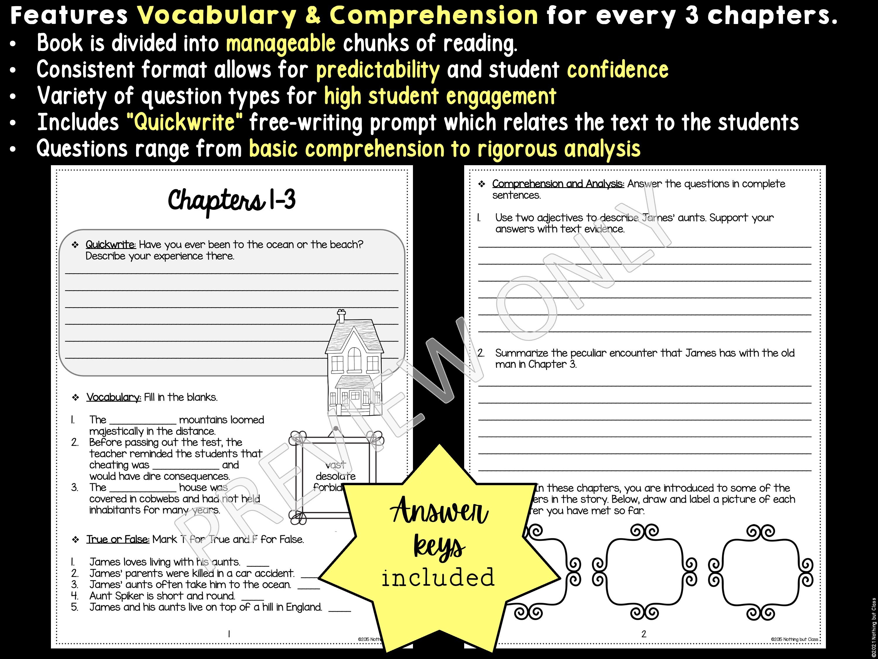 James and the Giant Peach Novel Study Unit | Literature Guide ...