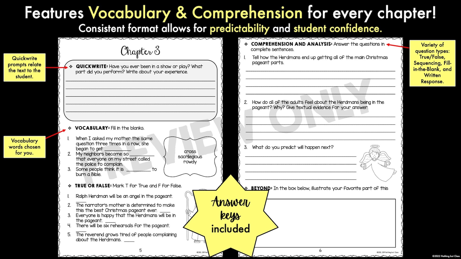 The Best Christmas Pageant Ever Comprehension and Vocabulary by Chapter ...