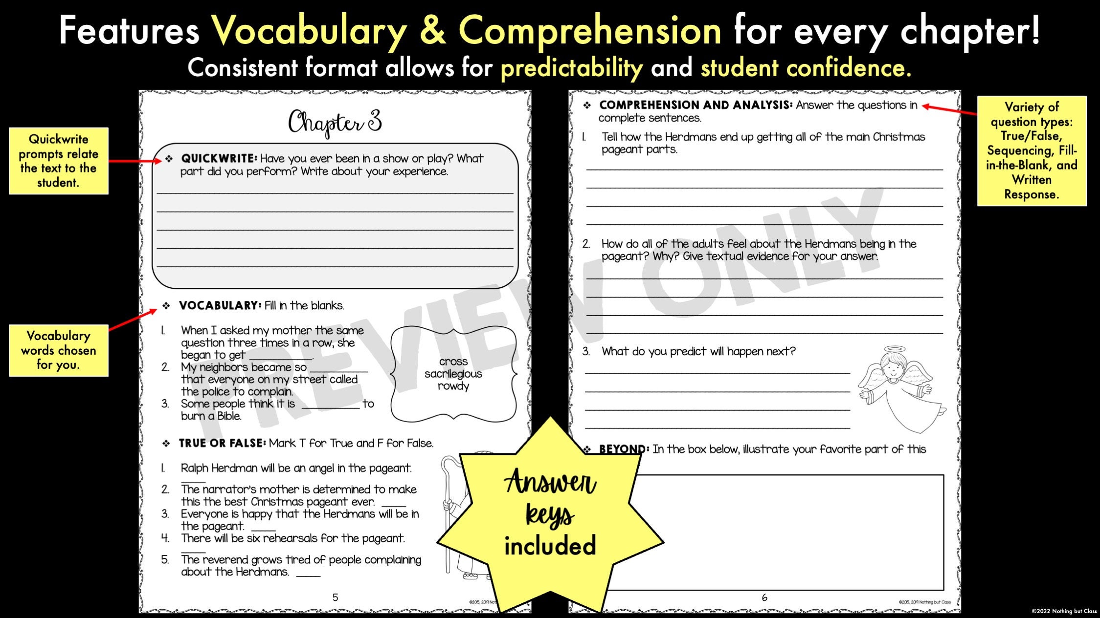 The Best Christmas Pageant Ever Comprehension and Vocabulary by Chapter ...