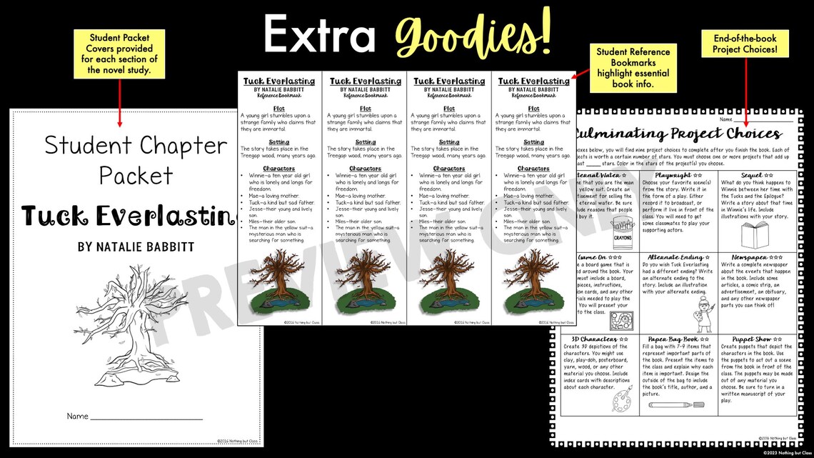 Tuck Everlasting Novel Study Unit Literature Guide Comprehension ...