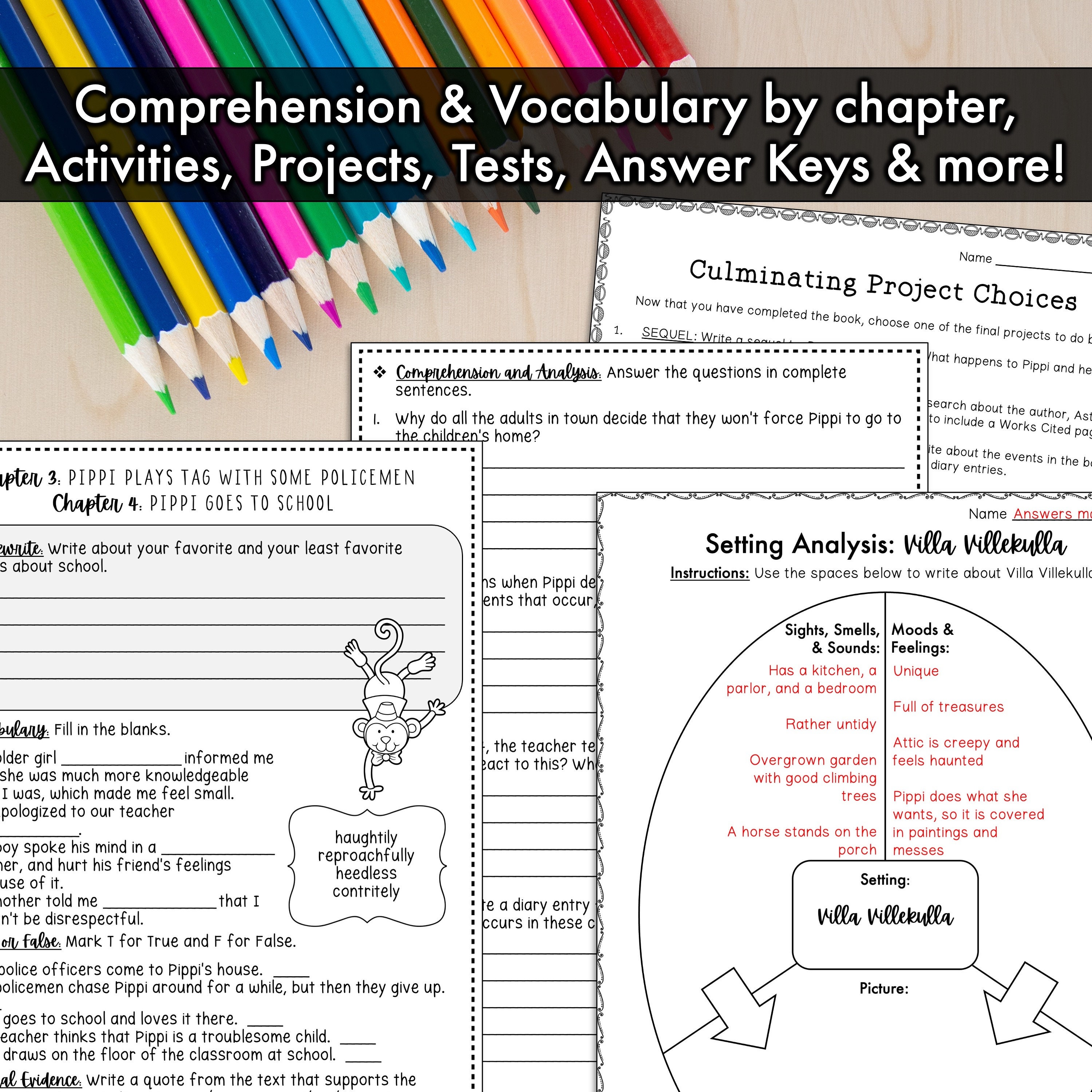 Pippi Longstocking Novel Study Unit | Literature Guide | Comprehension ...
